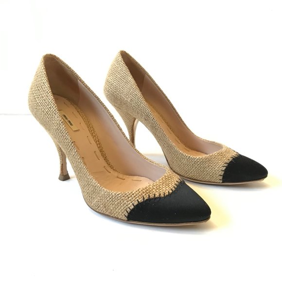 Miu Miu | Shoes | Miu Miu Tela Chic Pumps Heels Womens 36 6 Natural ...